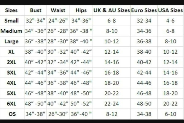 Womens size conversion chart - Ygraph