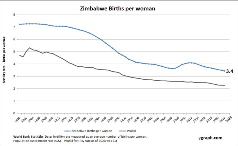 Zimbabwe Births per woman - Ygraph